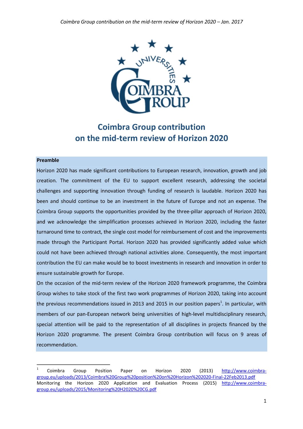 Annex 1.1 CG Horizon 2020 midterm review Jan2017 | Coimbra