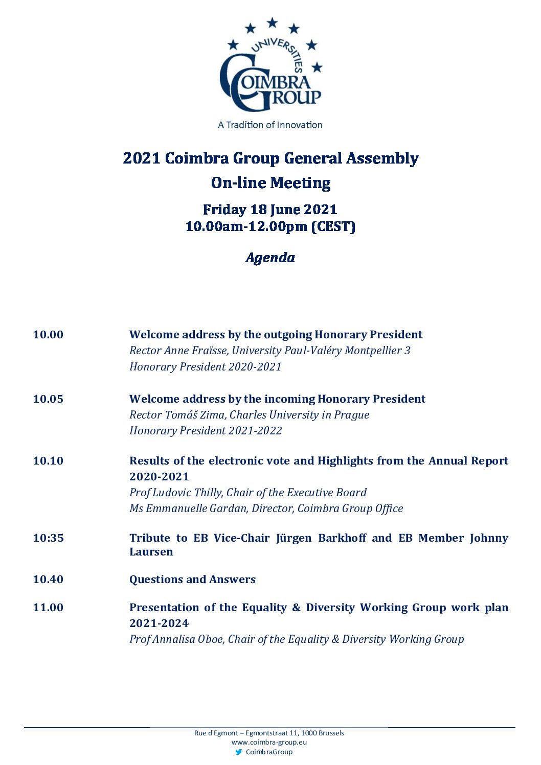 Coimbra Group 2021 GA meeting _ Draft Agenda | Coimbra