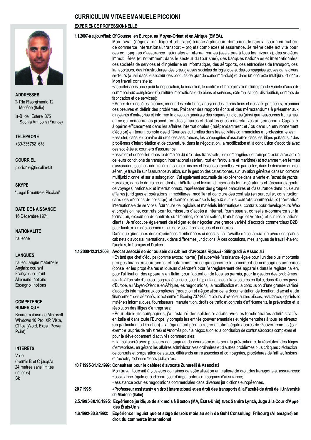 Piccioni, Emanuele – CV in French 2019 | Coimbra