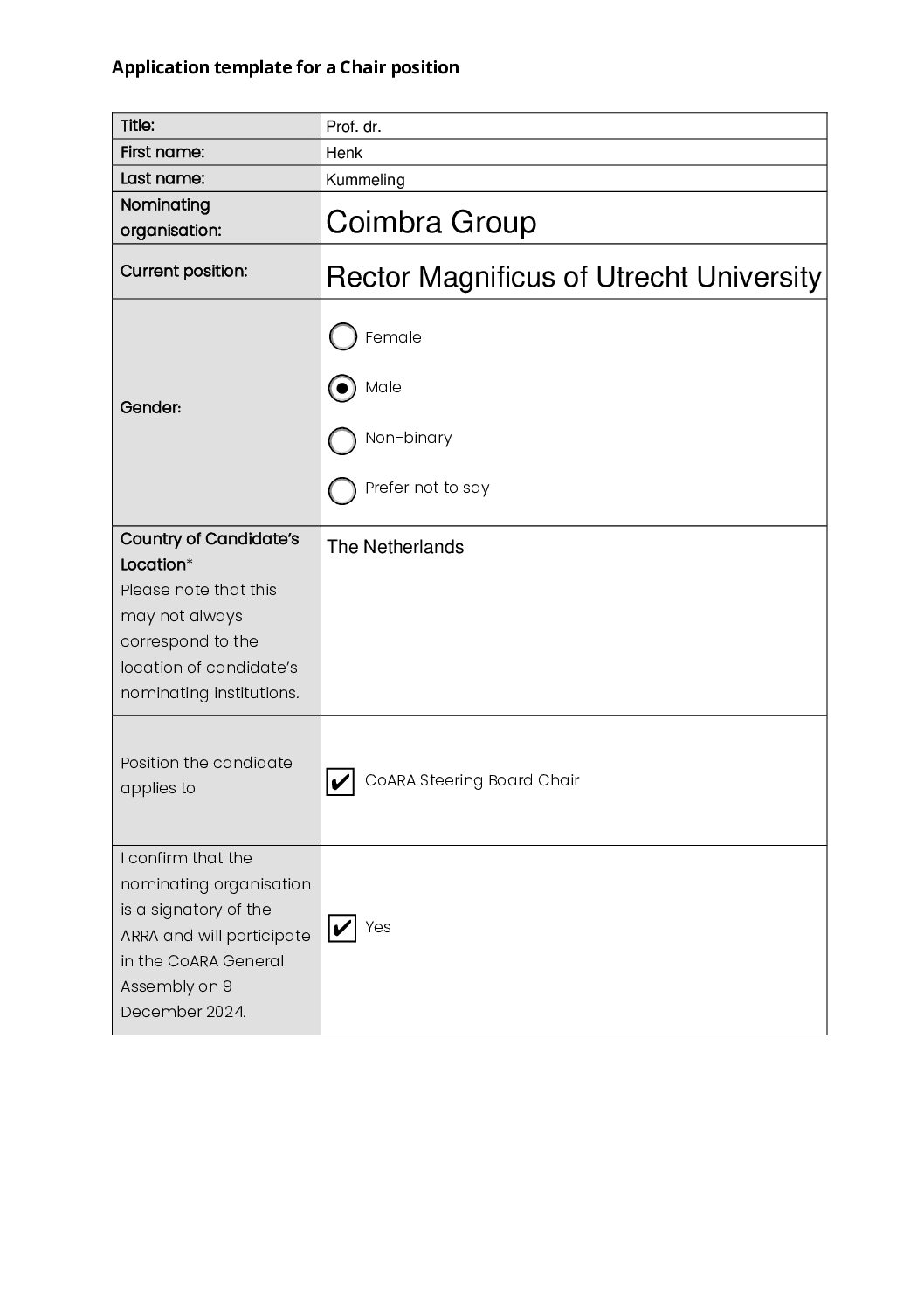 Prof Henk Kummeling_Application-template-for-CoARA-Steering-Board-Chair ...