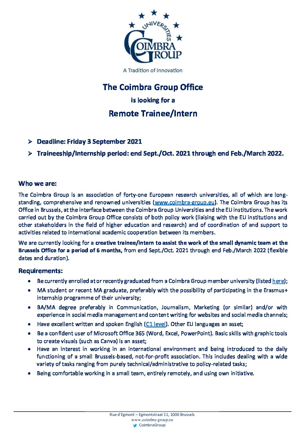 Remote traineeship-Internship at CG Office announcement 2021_ | Coimbra