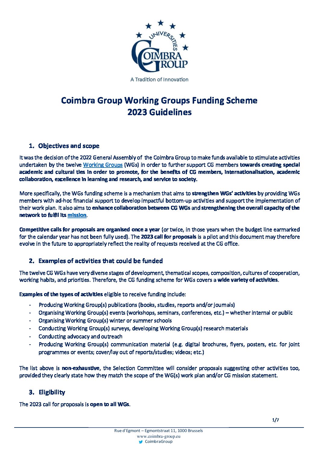 WG Funding Scheme Guidelines and Template | Coimbra